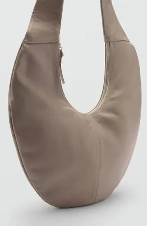 Mango Half Moon Leather Shoulder Bag