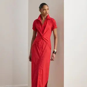 Ralph Lauren Twist-front Cotton-blend Shirtdress - Cruise Red