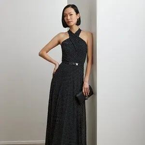 Ralph Lauren Polka-Dot Halter Gown In Black/Cream - 23% Off | Editorialist
