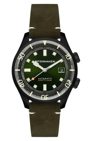 SPINNAKER Bradner Automatic Leather Strap Watch - Green