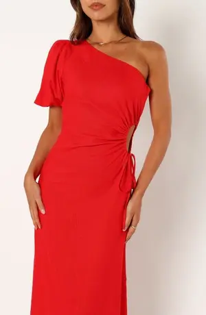PETAL & PUP Cutout Puff Sleeve One-shoulder Maxi Dress