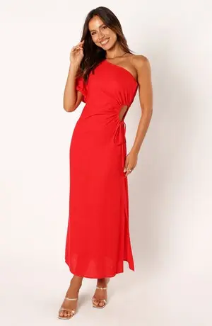 PETAL & PUP Cutout Puff Sleeve One-shoulder Maxi Dress