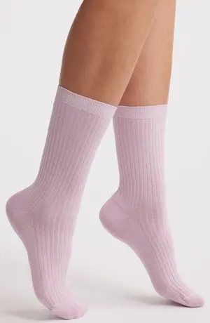 Oroblu Brilliant Metallic Rib Crew Socks - Rose