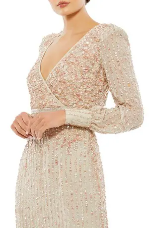 Mac Duggal Sequined V-neck Bishop Sleeve Dress