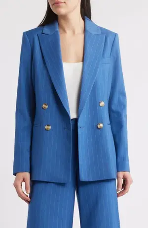 TAHARI ASL Pinstripe Double Breasted Blazer