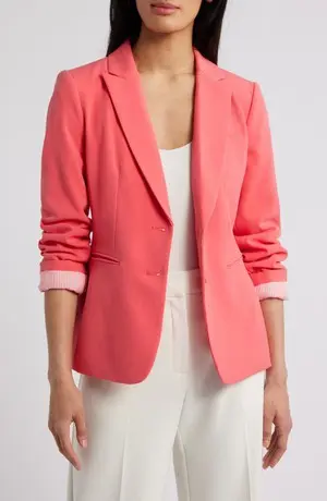 TAHARI ASL Roll-Cuff Jacket With Striped Lining Sunset