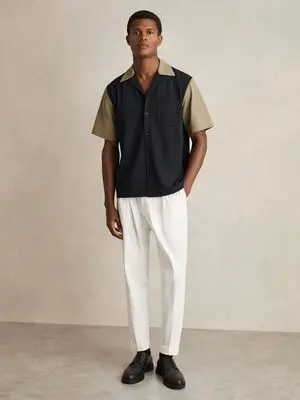 REISS Peza Colour-block Cuban-collar Shirt