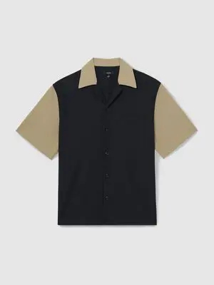 REISS Peza Colour-block Cuban-collar Shirt