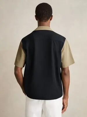 REISS Peza Colour-block Cuban-collar Shirt