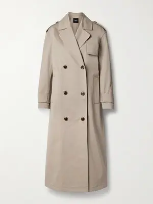 Theory Double-breasted Cotton-blend Gabardine Trench Coat - Brown