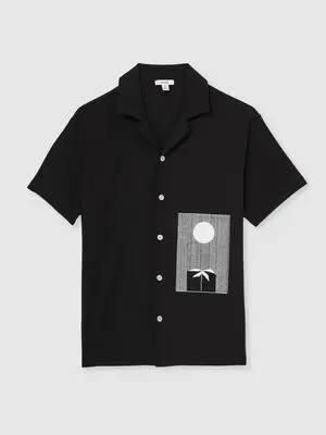 REISS Coast Graphic Print Cuban-collar Shirt