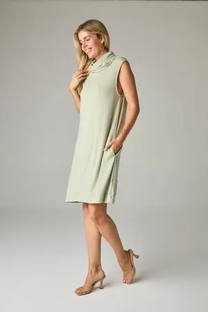 EAVOLU Sleeveless Funnel Neck Tunic/dress - Fern