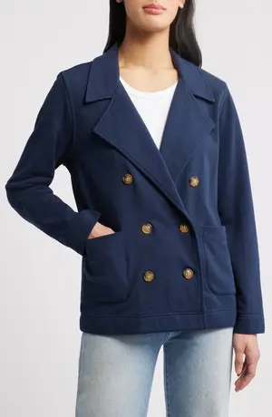Caslon Double Breasted Knit Blazer - Navy Blazer