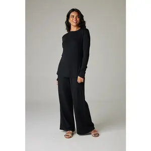 EAVOLU Garda Eco-luxe Rib Crew-neck Long Sleeve Top - Slate
