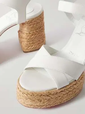 CHRISTIAN LOUBOUTIN Calakala 85 Leather Espadrille Platform Sandals - White