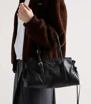 Prada Medium Leather Bonnie Shoulder Bag - Black