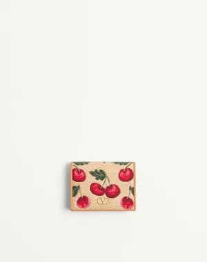 Valentino Garavani Vlogo Signature Cherryfic Jacquard Raffia Wallet - Natural/red