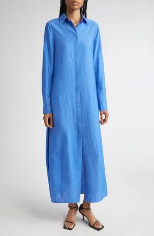 TOTEME Parachute Long Sleeve Silk Blend Maxi Shirtdress - Cobalt