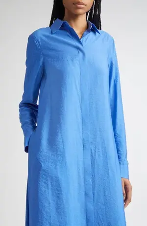 TOTEME Parachute Long Sleeve Silk Blend Maxi Shirtdress - Cobalt
