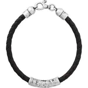 John Varvatos Artisan Id Bar Woven Leather Bracelet - Silver