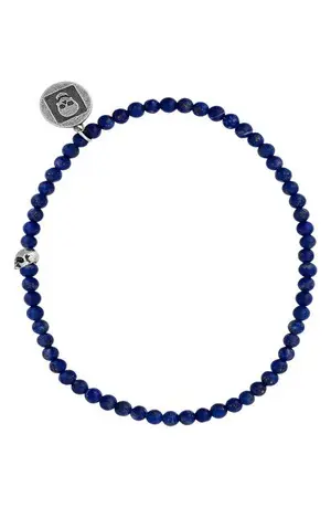 John Varvatos Skull Lapis Lazuli Beaded Stretch Bracelet - Blue/silver