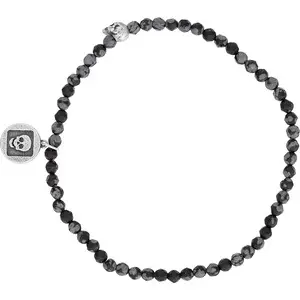 John Varvatos Skull Obsidian Beaded Bracelet - Black/silver
