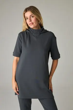EAVOLU Fleece Hooded Tunic/dress - Slate