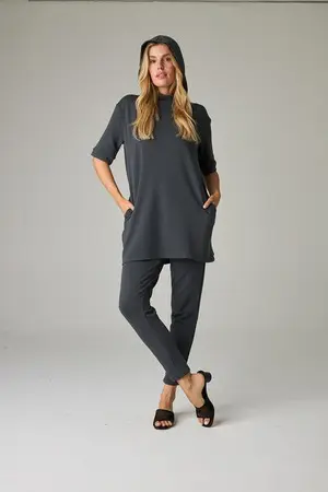 EAVOLU Fleece Hooded Tunic/dress - Slate