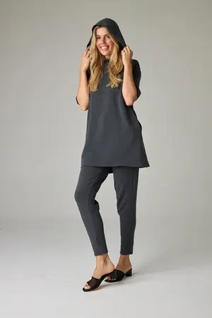 EAVOLU Fleece Hooded Tunic/dress - Slate