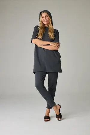 EAVOLU Fleece Hooded Tunic/dress - Slate