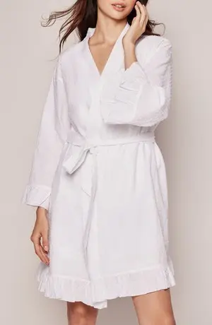 PETITE PLUME Swiss Dot Cotton Robe - White