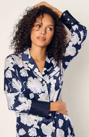 PETITE PLUME Midnight Blooms Silk Pajamas