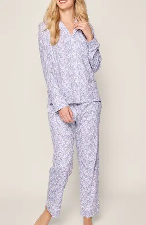PETITE PLUME Floral Print Pima Cotton Pajamas - Blue