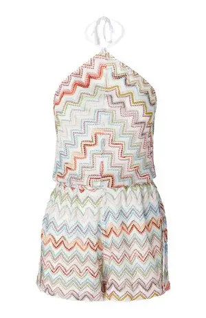 Missoni Short Jumpsuit With 3d Zig Zag Lamé And Halter Neckline - Multicoloured