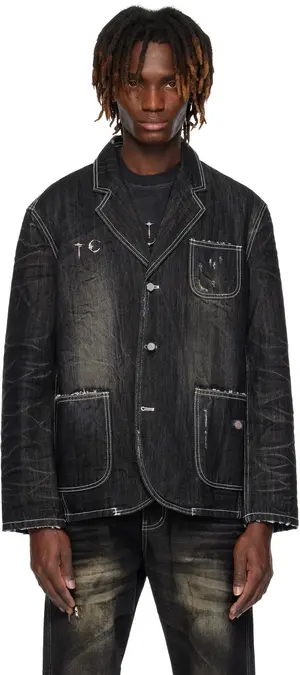 Thug Club Dickies Edition Faded Denim Blazer In Black - 60% Off 