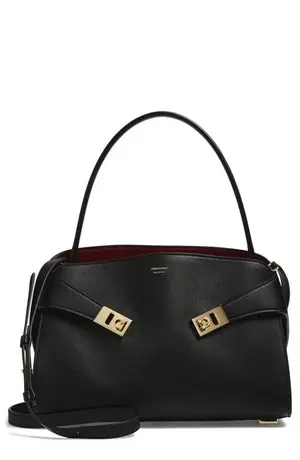 FERRAGAMO Small Hug Leather Satchel - Nero/borgogna