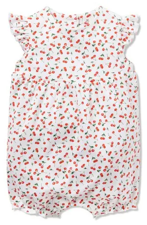 PETITE PLUME Cherry Print Pima Cotton Romper - White