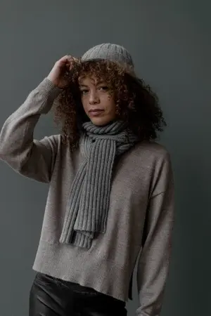 SSKEIN Ribbed Baby Alpaca Beanie - Grey Heather