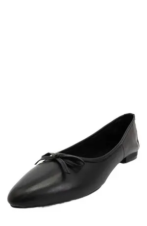 FOREVER & ALWAYS SHOES Ruby Leather Pointed Toe Ballerinas - Black Leather