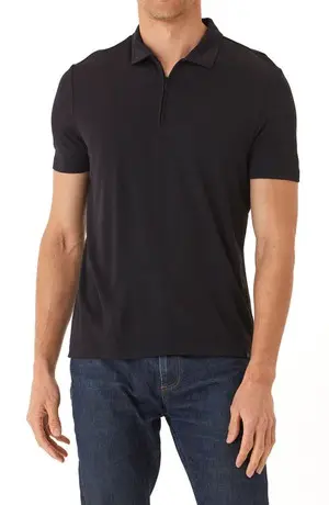 THREADS 4 THOUGHT Erick Solid Peached Piqué Zip Polo Black