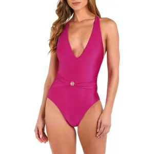 L'Agence Lisa Shimmer Plunge One-piece Swimsuit - Fuchsia