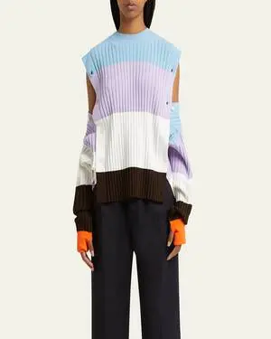 SETCHU Detachable Ribbed Button Sweater
