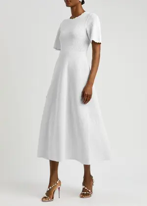 NEEDLE & THREAD Pointelle-knit Midi Dress