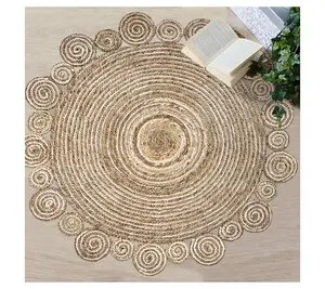 OX BAY TRADING CO. Ox Bay Geometric Hand-braided Circle Jute Indoor Rug, 4' Round - One-color
