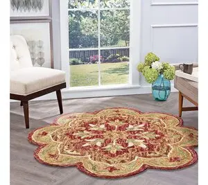 OX BAY TRADING CO. Ox Bay Floral Farmhouse Hand-hooked Wool Indoor Rug, 4' Round - One-color