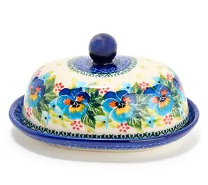 LIDIA'S POLISH POTTERY Hand Painted Oval Butter Dish - One-color