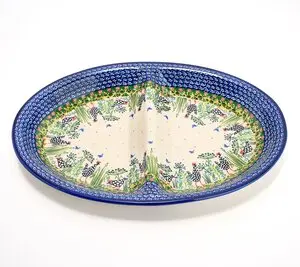 LIDIA'S POLISH POTTERY Hand Painted Divided Oval Platter - One-color