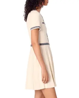 Maje Pleated Knit Short Dress In Ecru - 40% Off | Editorialist