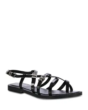 Women's Black Flat Strappy Sandals