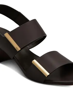 TOD'S Leather Slingback Sandals - Dark Brown